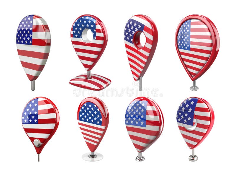 Pack of USA Flag Pin or Locator on Transparent Background Stock ...
