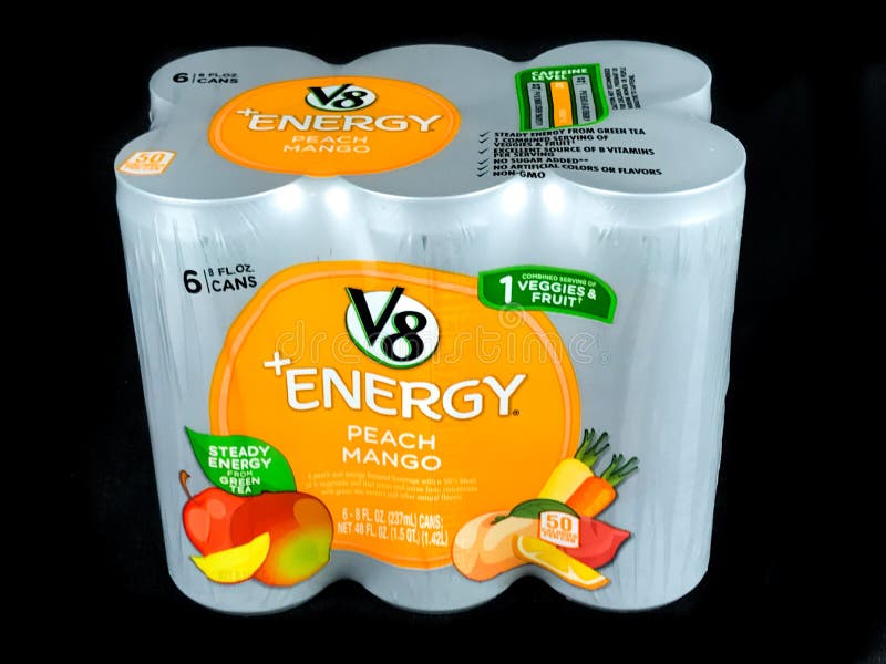 6 Pack of V8 Plus Energy on a Black Backdrop Editorial Photo - Image of ...