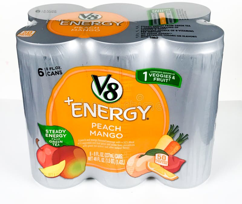 6 Pack of V8 Plus Energy on a White Backdrop Editorial Photography ...