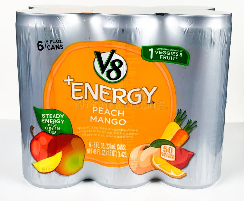 6 Pack of V8 Plus Energy on a White Backdrop Editorial Image - Image of ...