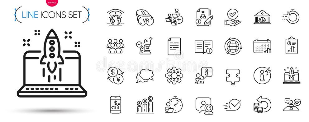 Pack of Video Conference, Globe and Microscope Line Icons. Pictogram ...
