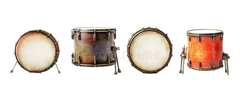 Pack of Vintage Drums Set Against Transparent Background for Music or Decorative Projects Stock ...