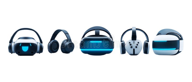Pack of VR Headsets Meta Quest PSVR2 and More Set Against Transparent ...