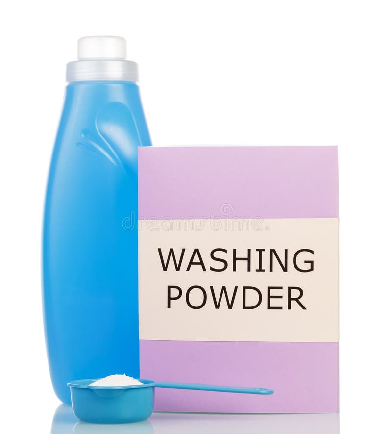 Pack Washing Powder in Measuring Cup, Bottles with Liquid Isolated ...