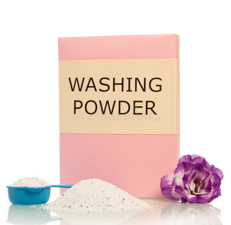 Pack of Washing Powder in Measuring Cup and Handful Isolated . Stock ...