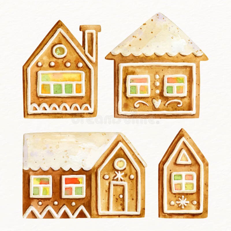 Pack Watercolor Gingerbread House Vector Design Illustration Stock ...