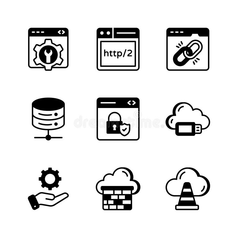 Pack of Web Hosting Icons in Modern Style Stock Illustration ...