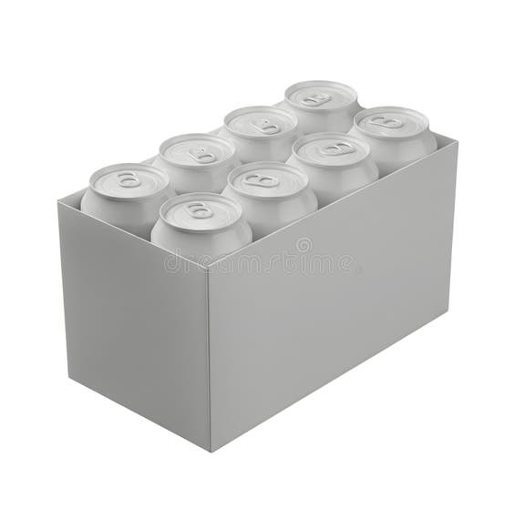 Pack of White Beverage Cans in a Box Minimalist 3D Rendering in a Soft ...