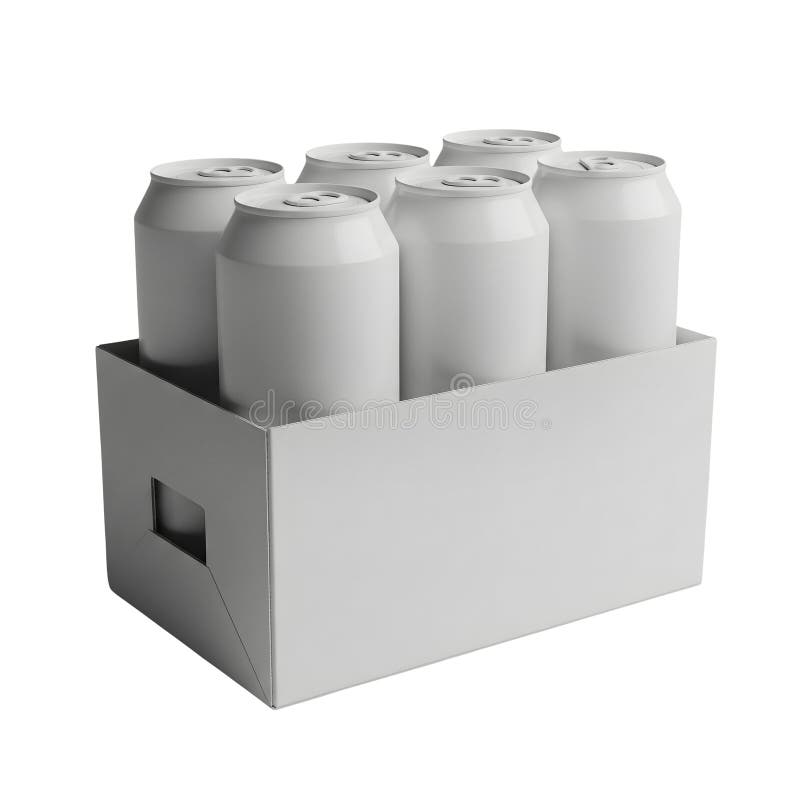 Pack of White Beverage Cans in a Box Minimalist 3D Rendering in a Soft ...