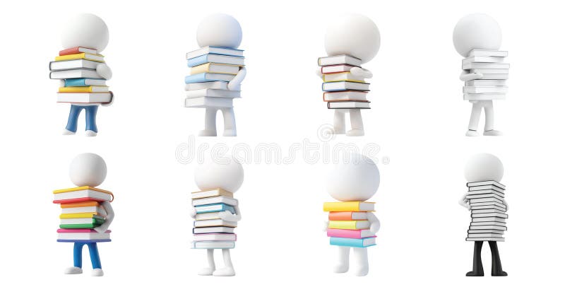 Pack White Character Holding a Stack of Books Set Against Transparent ...
