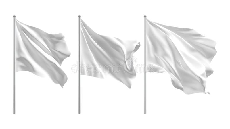Pack of White Flags Set Against Transparent Background for National or ...