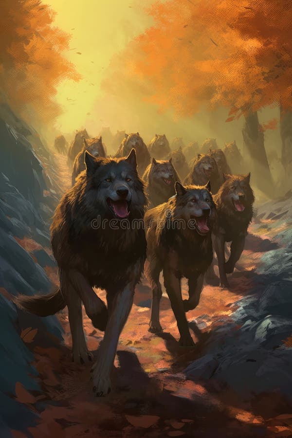 Pack of Wolves with Alpha Leading the Group Stock Illustration ...