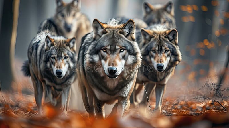 Pack of Wolves in the Autumn Forest , Predators Hunting, Attack of Wild ...