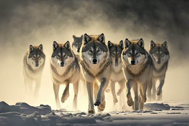 Pack of Wolves Following the Trail of a Prey. Created with Generative ...