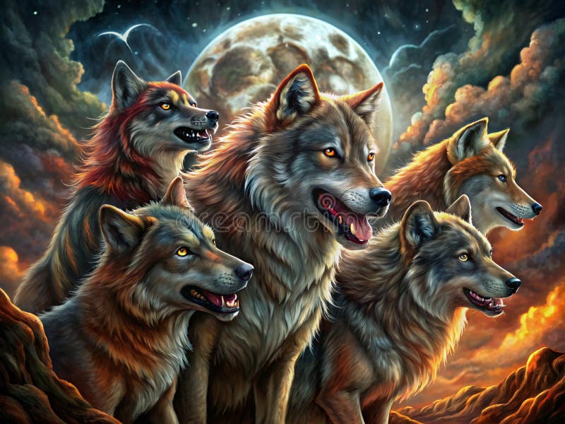 Pack of Wolves Howling at the Full Moon Stock Vector - Illustration of ...
