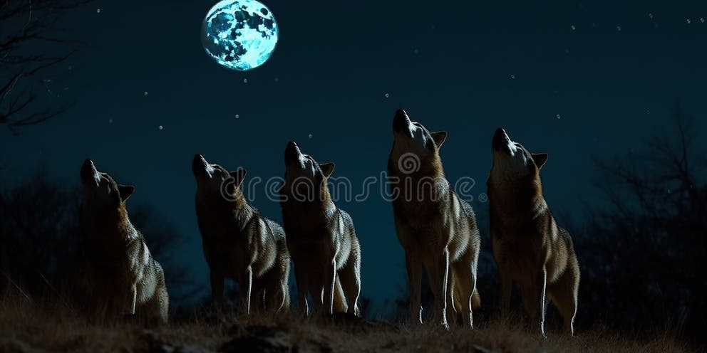 A Pack of Wolves Howling at the Moon, Concept of Group Behavior ...