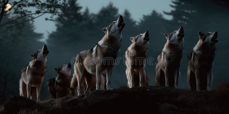Wolves pack with moon stock image. Image of full, howling - 10652971