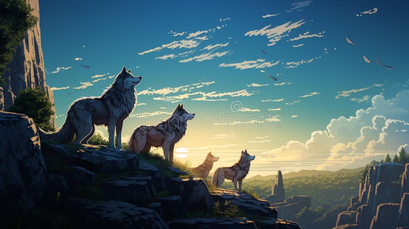 A Pack of Wolves Howling at the Moon. Stock Illustration - Illustration ...