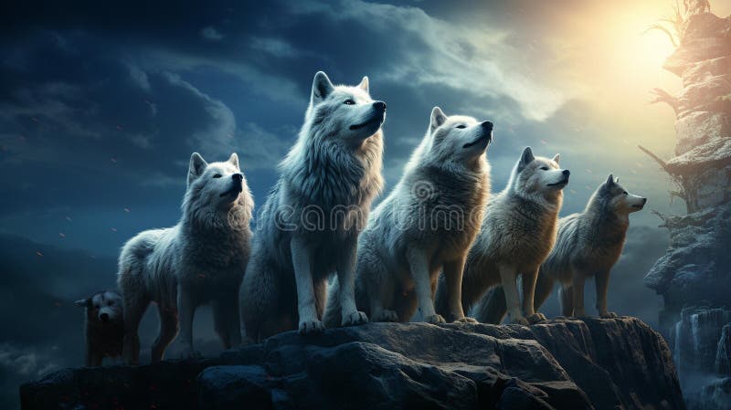 A Pack of Wolves Howling at the Moon. Stock Illustration - Illustration ...