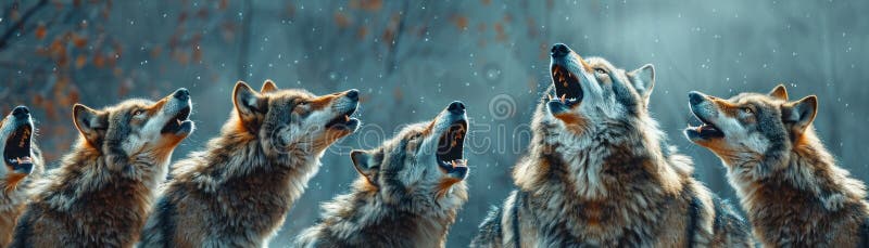 A Pack of Wolves Howling in the Snow Stock Photo - Image of north ...