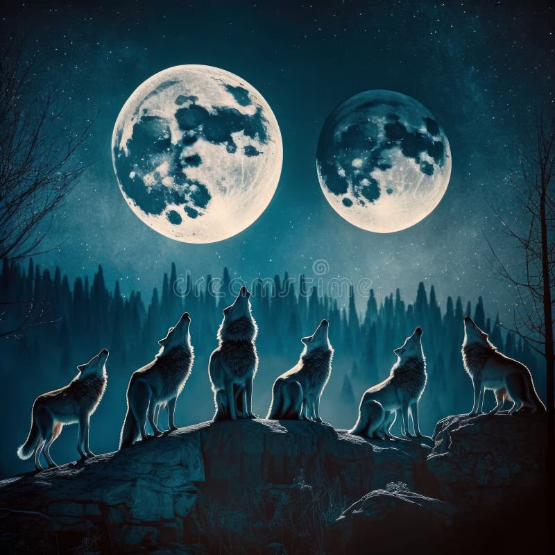A Pack of Wolves Howling Together Under a Full Moon Image Generative AI ...