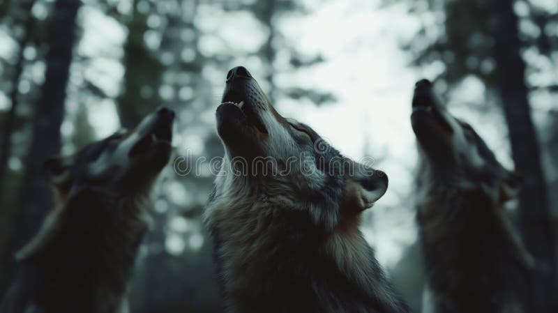A Pack of Wolves Howling in Unison Stock Photo - Image of winter, tree ...