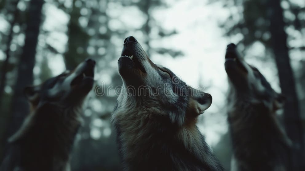 A Pack of Wolves Howling in Unison Stock Photo - Image of winter, tree ...