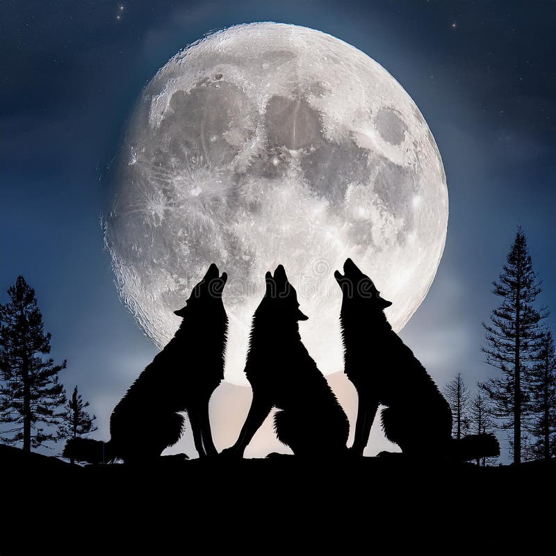 Midnight Serenade - Wolves Howling at Full Moon. Stock Illustration ...