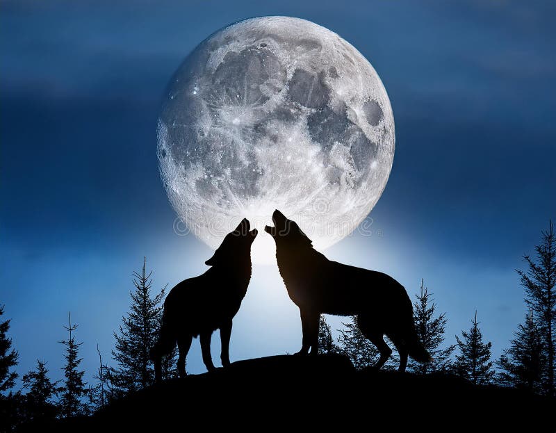 Midnight Serenade - Wolves Howling at Full Moon. Stock Illustration ...