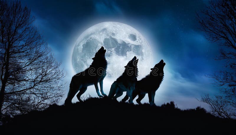 Midnight Serenade - Wolves Howling at Full Moon. Stock Illustration ...