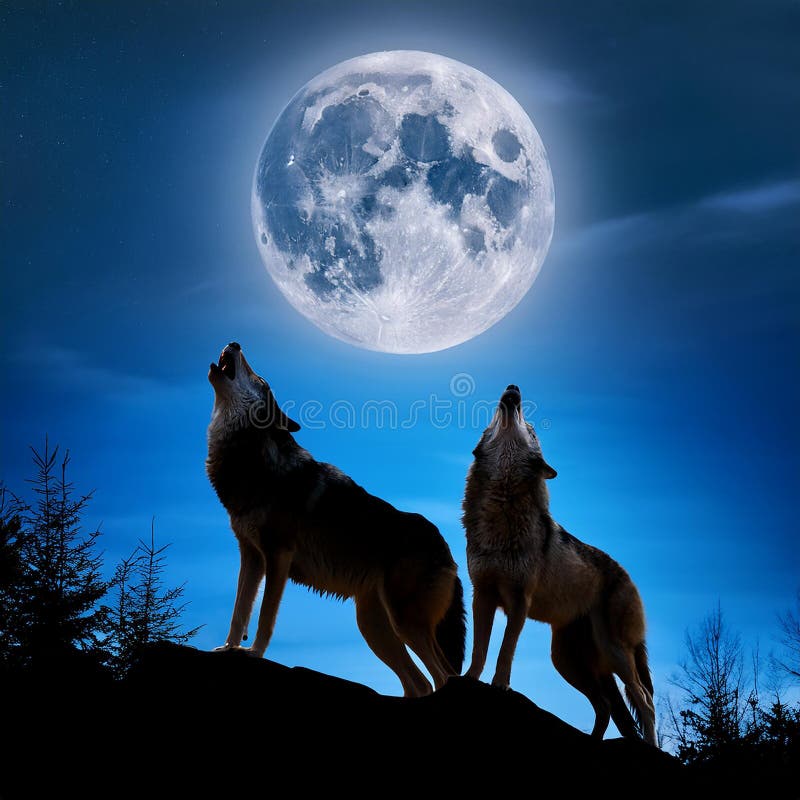 Midnight Serenade - Wolves Howling at Full Moon. Stock Illustration ...