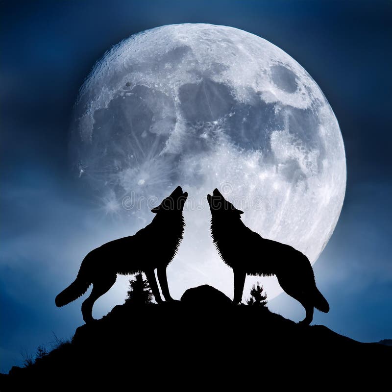 Midnight Serenade - Wolves Howling at Full Moon. Stock Illustration ...