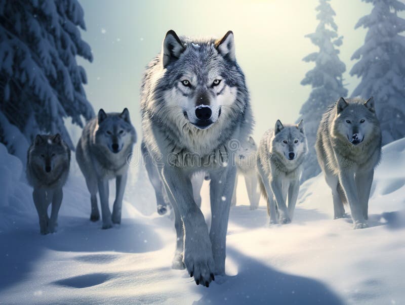 Ai Generated Illustration Wildlife Concept of a Pack of Wolves Stock ...