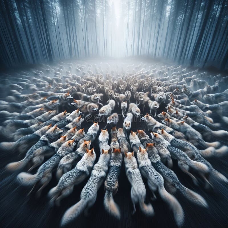 Pack of Wolves Running Around a Circle Blurring into a Mesmerizi Stock ...