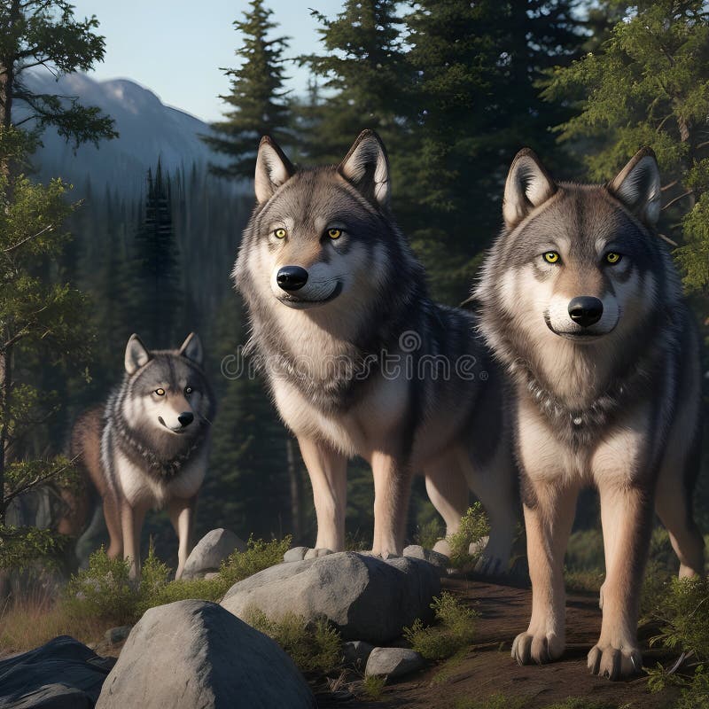 A Pack of Wolves in the Wild Stock Illustration - Illustration of ...