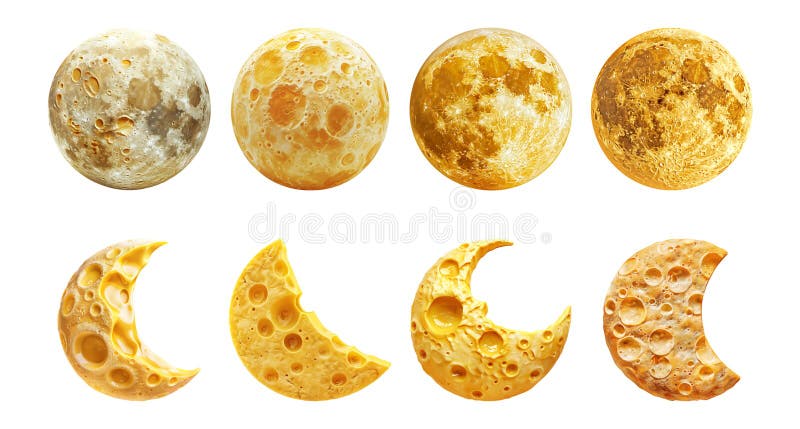 Pack of Yellow Cheese Moon on Transparent Background Stock Illustration - Illustration of yellow ...