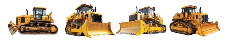 Pack of Yellow Construction Bulldozer on Transparent Background Stock ...