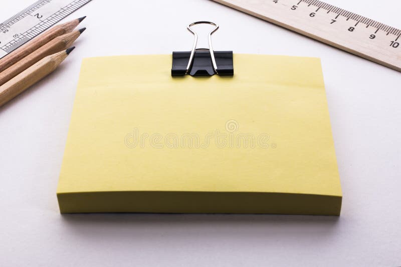 Pack of Yellow Sheets Rulers and Pencils Stock Photo - Image of wooden ...