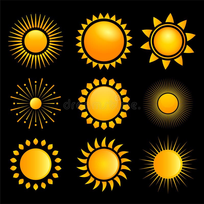 Pack of Yellow Sun Rays Element Design Stock Vector - Illustration of ...