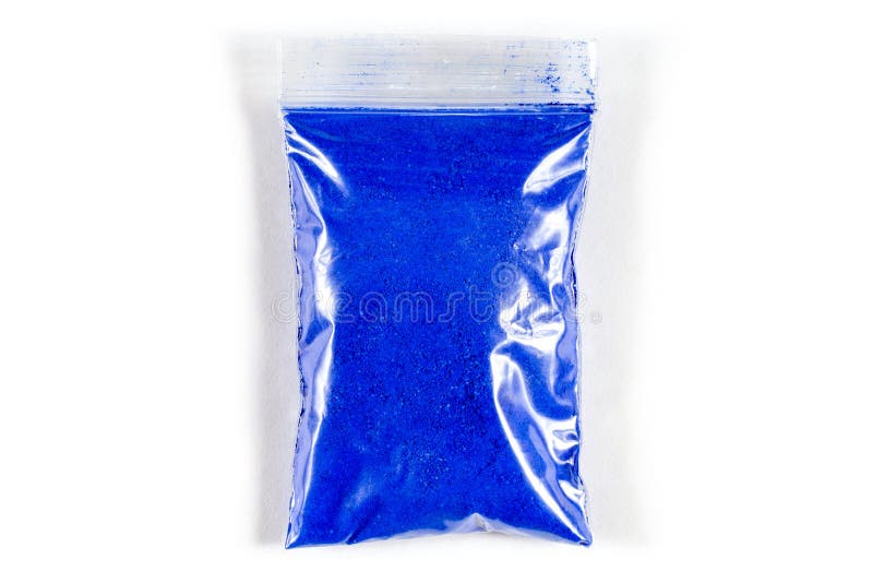 Package with Blue Powder Paint on a White Background. Stock Image ...