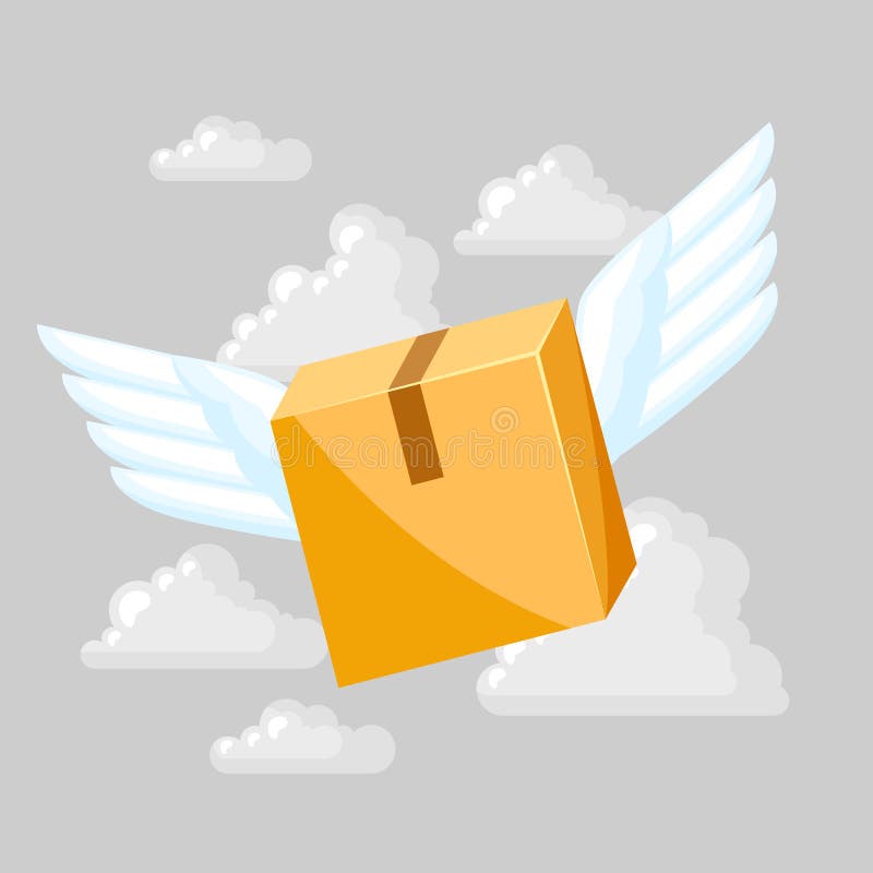 Package box with wings. stock vector. Illustration of border - 121934751