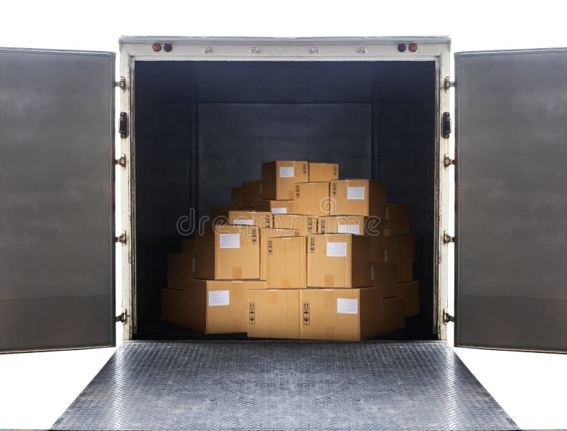 Package Boxes Load with Cargo Container Truck. Delivery, Shipment Boxes ...