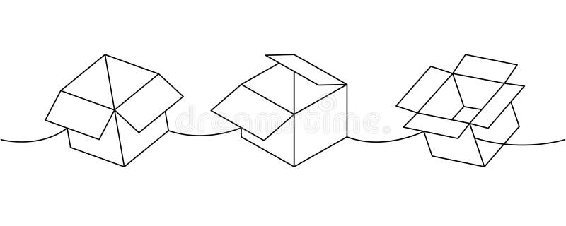 Package Boxes One Line Continuous Drawing. Carton Delivery Boxes ...