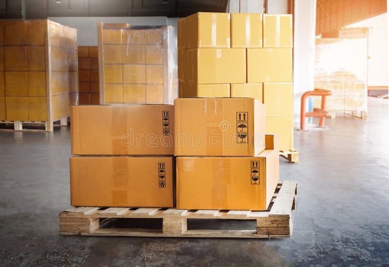 Package Boxes Stack on Pallets. Business E- Commerce. Delivery Parcels ...