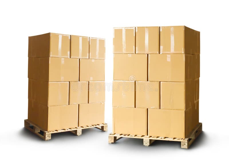 Package Boxes Stack on Wooden Pallets. Isolated on White Background ...