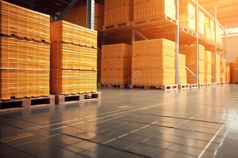 Package Boxes Wrapped Plastic Stacked on Pallets in Storage Warehouse ...