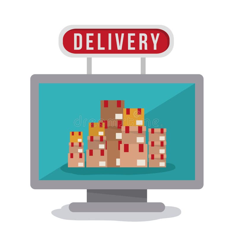 Package and Computer of Delivery and Storage Stock Vector ...