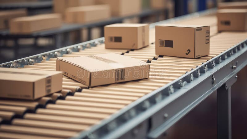 Package on a Conveyor Belt, Concept of Automatic Logistics Management ...