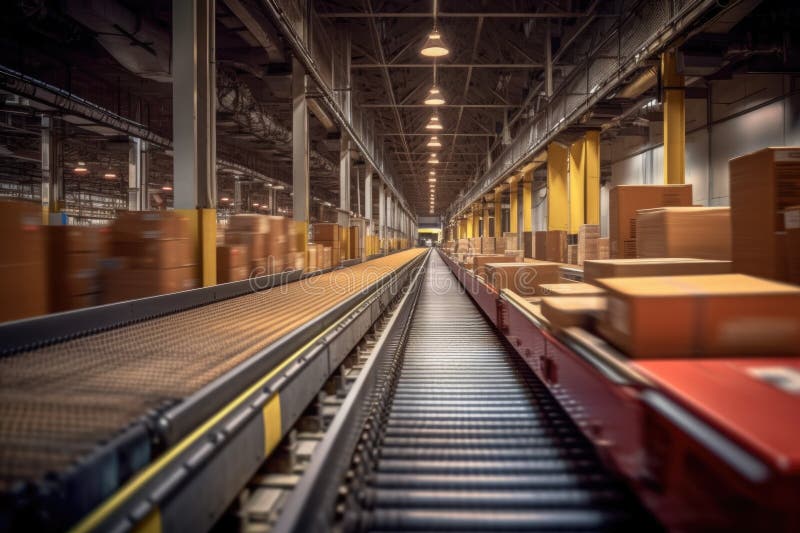 Package on a Conveyor Belt at a Distribution Center Stock Photo - Image ...
