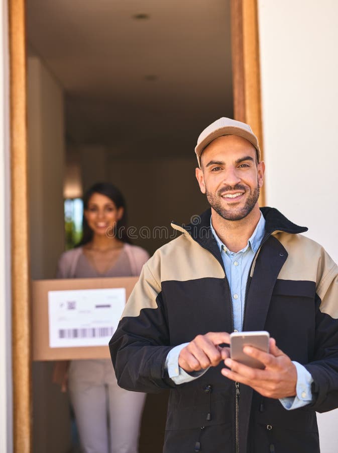 Package, Courier and Cellphone for Signature and Portrait, Distribution ...